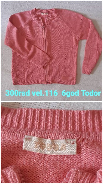 Dečji kardigan Todor, roze boje, sa rajsferšlusom. Raglan rukavi