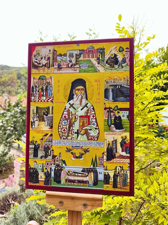 Kaširana pravoslavna ikona – Sv. Nektarije Eginski (sa scenama iz