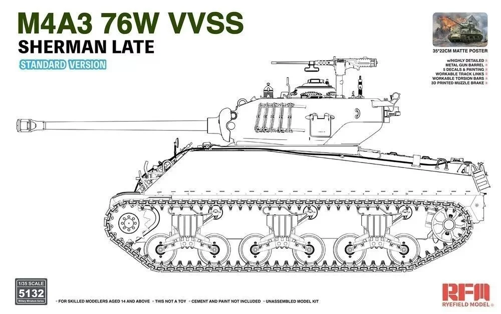 RYEFIELD MODEL 1/35 M4A3 Sherman 76W VVSS Late Standard Version