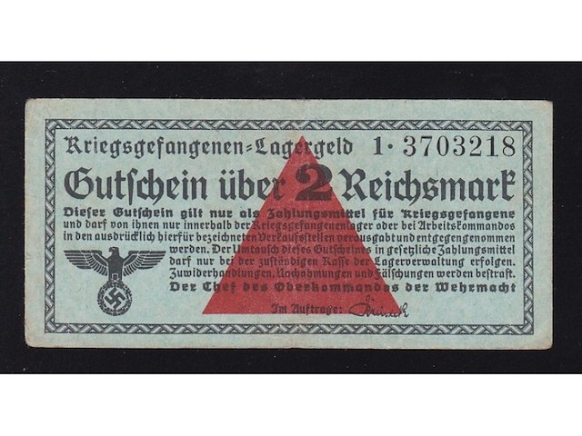 GERMANY -- WW2 -- 2 REICHSMARK 1939-1944 -- VF---