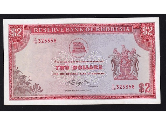 RHODESIA --- 2 DOLLARS 1979 --- VF+ ----