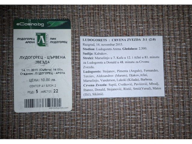 Ludogorets - Crvena zvezda 14.11.2015. Ulaznica