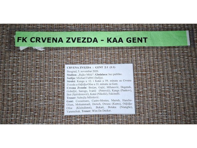 Crvena zvezda - Gent 05.11.2020. trakica za vip