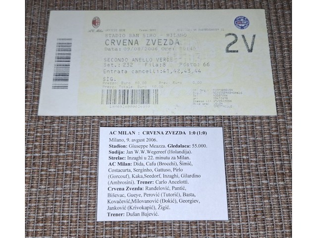 AC Milan - Crvena zvezda 09.08.2006. Ulaznica