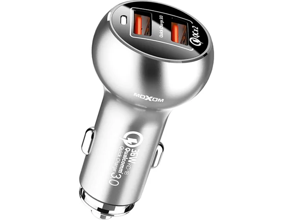 Auto punjač Moxom KC-13 2xUSB QC3.0 36W Lightning sivi