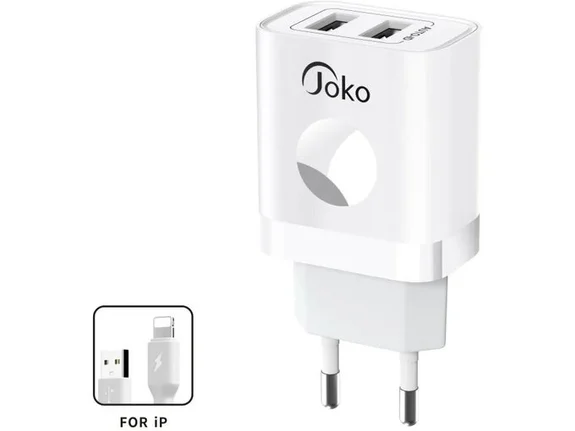 Kućni punjač KONFULON JK72, 2xUSB, 2.4A,12W, sa iPhone lightning kablom beli