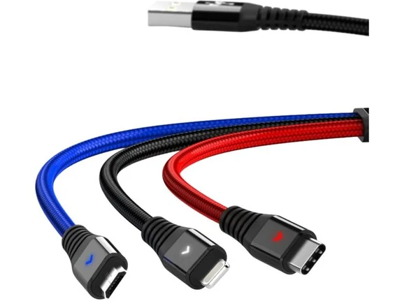 Data kabl KONFULON DC08, 2.4A, 3u1 USB na micro, lightning, Type C 1.2m