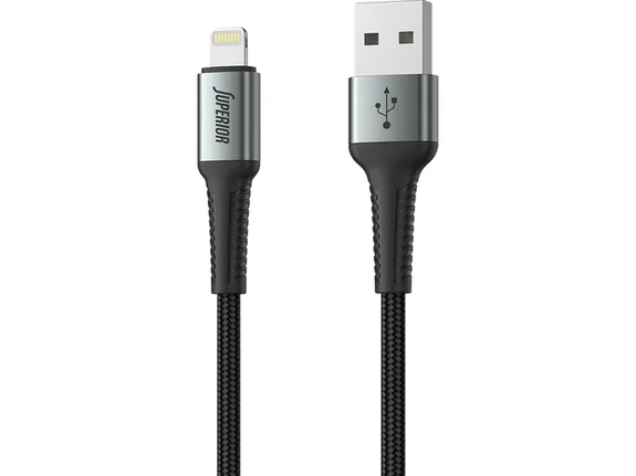 USB data kabal Superior SU-K104 pleteni Fast 12W 2.4A USB A na Lightning 1m crni