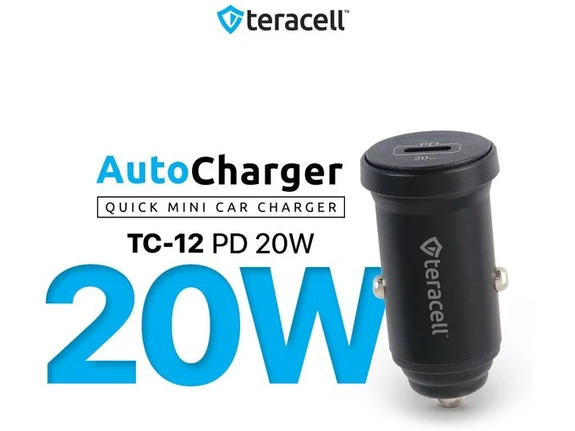 Auto punjač Teracell Evolution TC-12 PD 20W crni sa PD Lightning kablom crni