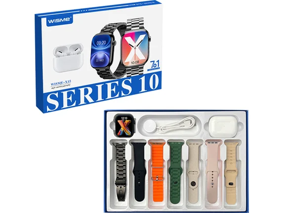 Smart watch WISME-X15 crni i bluetooth slušalice set (7 narukvica)