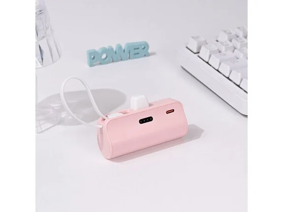 Power bank prenosiva baterija privezak 5000mAh fast lightning roze