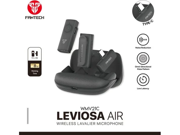 Mikrofon Wireless Fantech Lavalier Leviosa Air WMV21C (Dual Mic) Type C crni