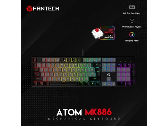 Tastatura mehanička Gaming Fantech MK886 RGB Atom siva (Red switch)