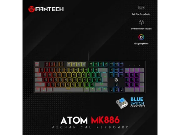 Tastatura mehanička Gaming Fantech MK886 RGB Atom crna (Blue switch)
