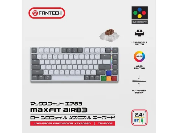 Tastatura mehanička Gaming Fantech MK915 RGB Maxfit AIR83 Wireless grey (brown switch)