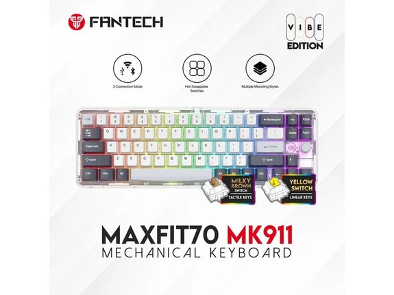 Fantech Tastatura mehanička Gaming MK911 RGB Vibe Maxfit 70 Epic Greyscale Wireless (Yellow switch)