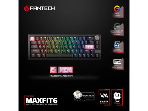 Tastatura mehanička Gaming Fantech MK920 RGB Maxfit 6 Wireless black (Brown switch)