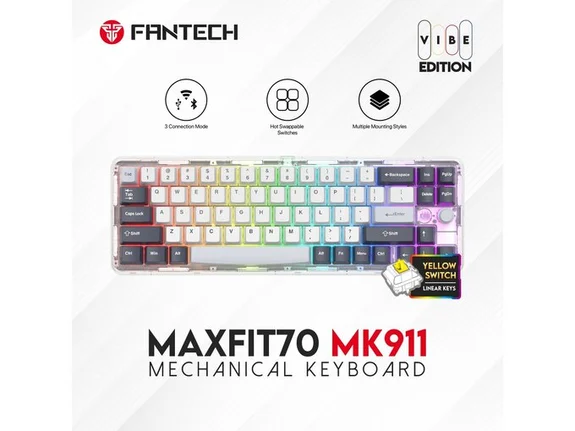 Tastatura mehanička Gaming Fantech MK911 RGB Vibe Maxfit 70 Epic Greyscale Wireless (Yellow switch)
