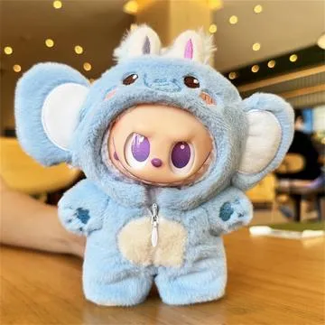 PLUSH ANIMAL THEMED HOODED JUMPSUIT FOR LABUBU DOLL 17CM - ELEPHANT