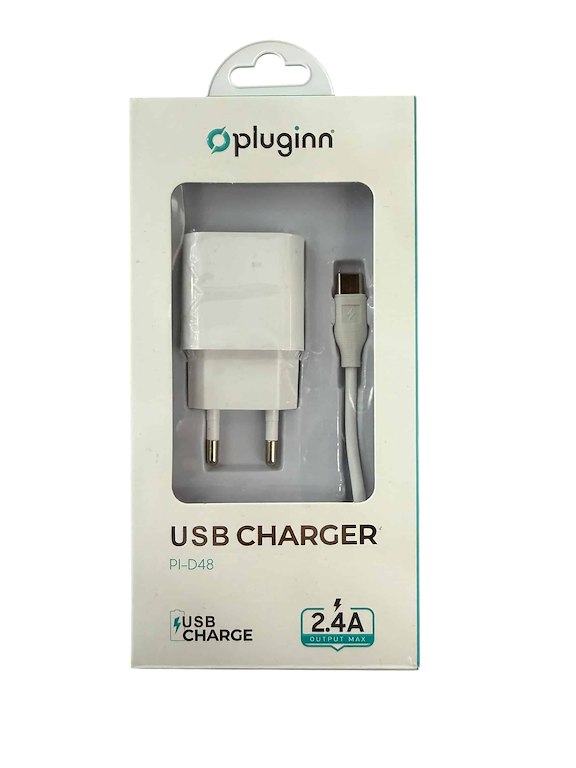 Pluginn kucni punjac 2.4A sa usb type c kablom