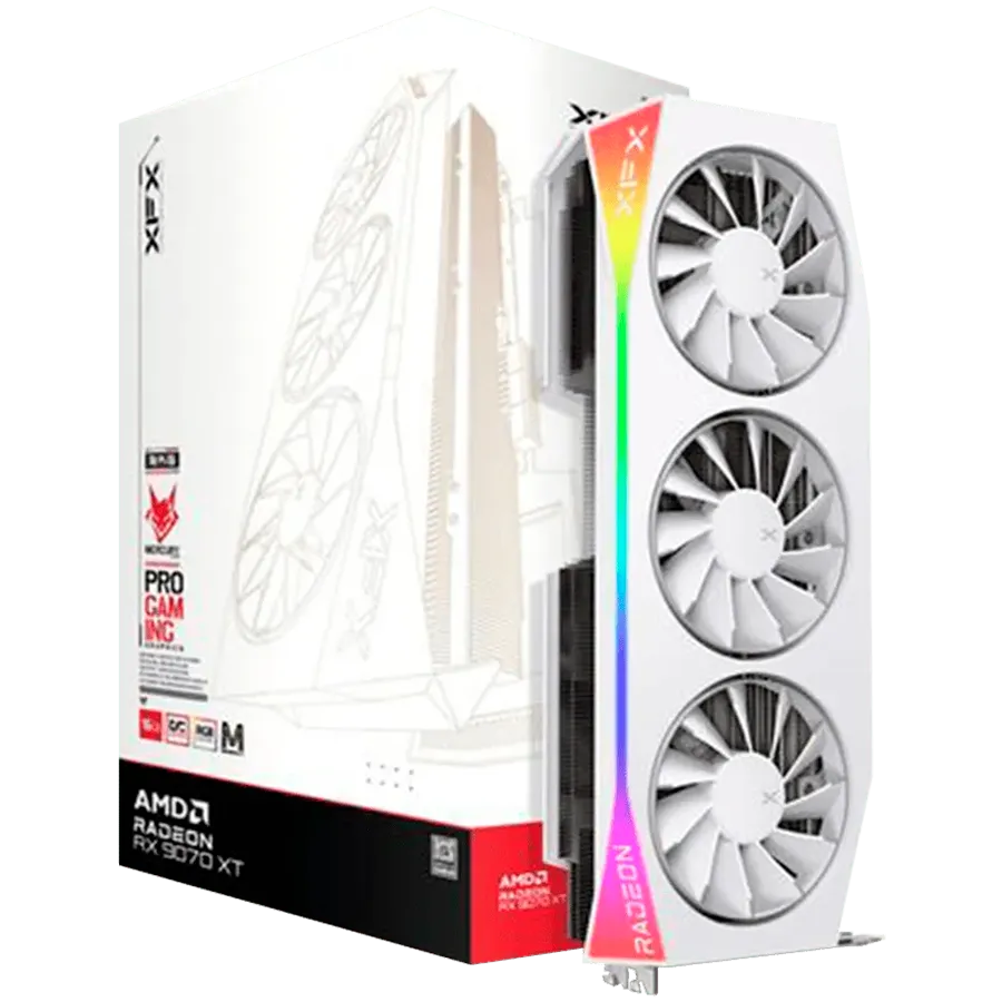 XFX Mercury AMD Radeon RX 9070XT OC White Magnetic Air Edition with RGB 16GB GDDR6 HDMI 3xDP, AMD RDNA 4