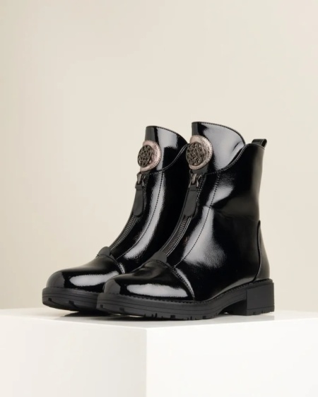 Ženske poluduboke čizme A2155-3 crne lakovane