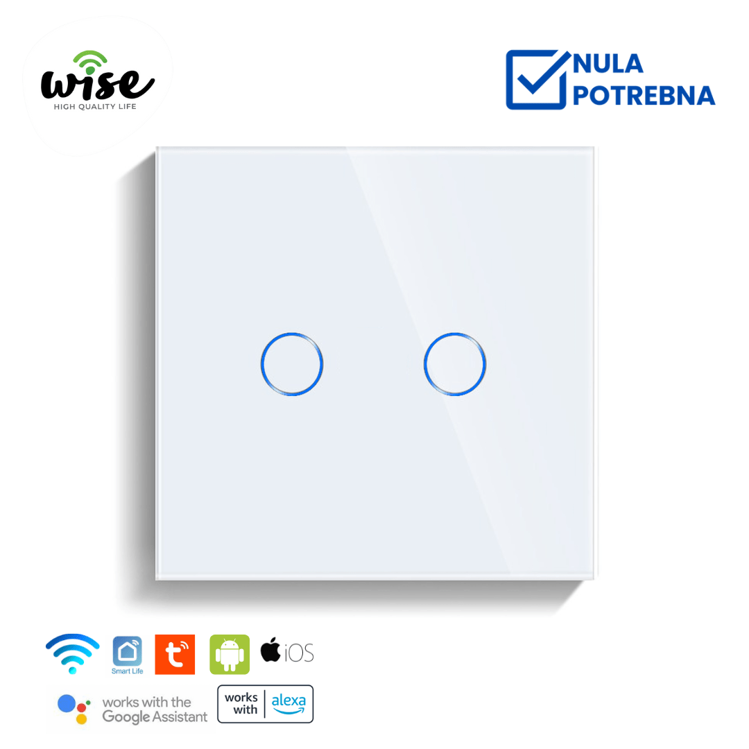 Wifi pametni prekidač, 2 tastera
stakleni panel beli