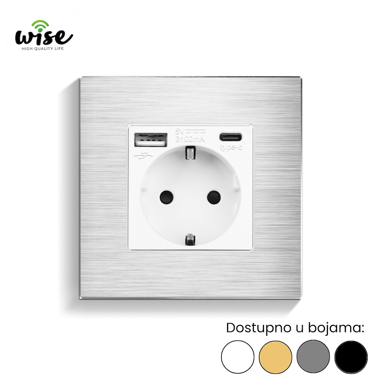 Wise utičnica 16A + USB – A/C punjač
aluminijum