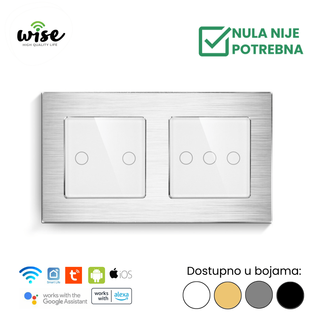 Wise pametni prekidač „bez nule“
5 tastera,  aluminijum