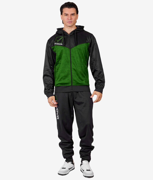 TUTA VISA MELANGE CON CAPPUCCIO POLARFLEECE NERO/VERDE MELANGE Tg. XL
