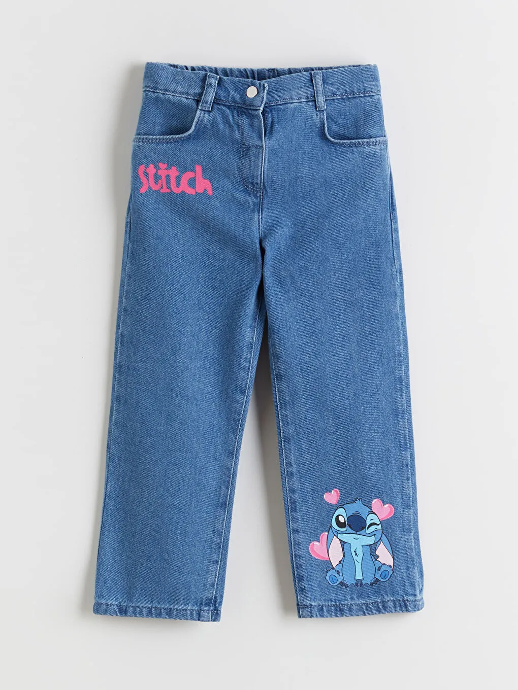 LCW Kids Farmerke Za Devojčice Sa Elastičnim Strukom I Štampom Stitch