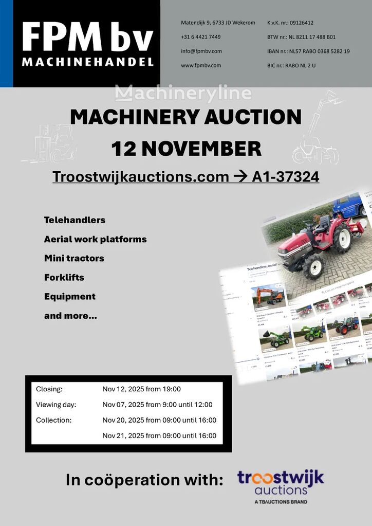 Machinery auction FPM bv, Wekerom, Netherlands rotacioni teleskopski utovarivač
