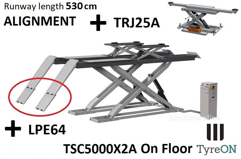 Nova TyreON TSC5000X2A on floor alignment scissor lift 5000kg 5300mm + TRJ25 makazasta auto dizalica