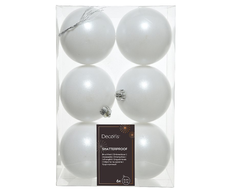 NG dekoracija - HANGING BAUBLE SET 6pcs 8cm 022064 - Winter white - KMG