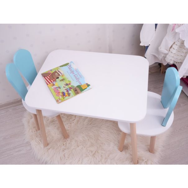 HANAH HOME Set sto i 2 stolice za decu Bunny, bela/plava