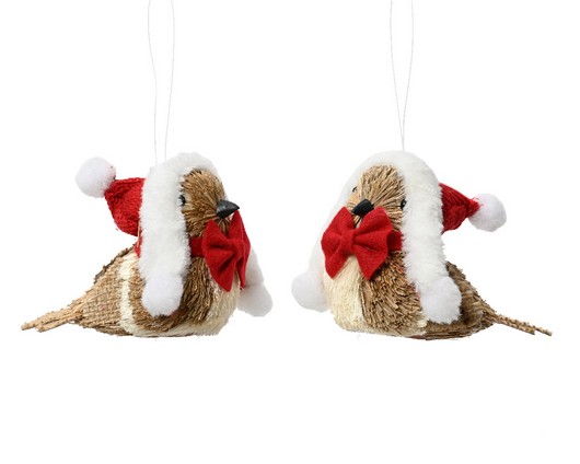 NG dekoracija - HANGING BIRD STRAW HAT 13cm 456645 - Red - KMG