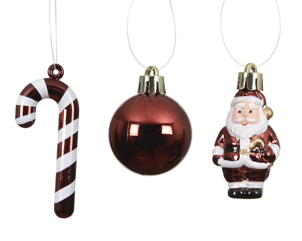 NG dekoracija - HANGING ORNAMENT SET MIX 10pcs 4cm 026115 - Oxblood - KMG