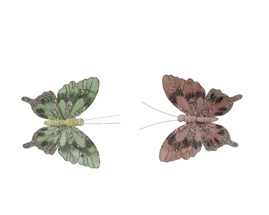 NG dekoracija - BUTTERFLY ON CLIP 15cm 635020 - Green/Pink - KMG