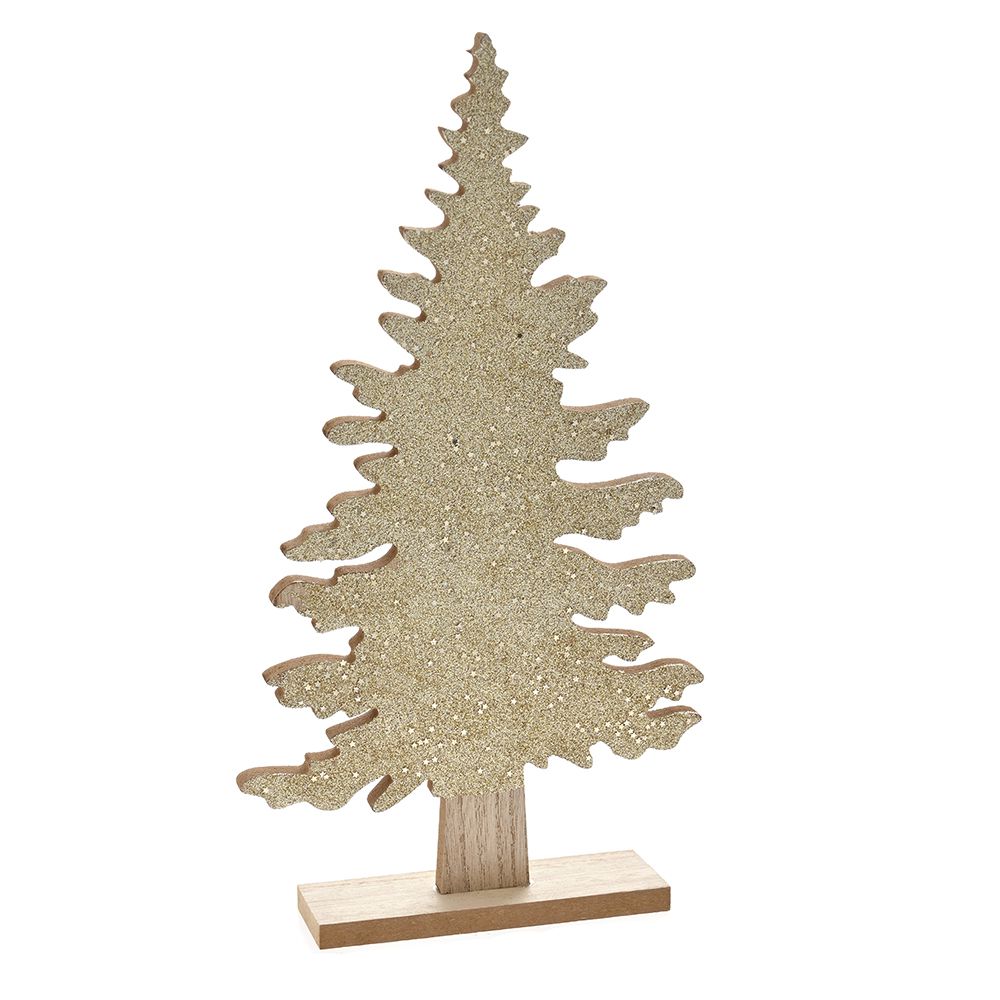 NG ukras XMAS GOLD WOODEN TREE ON BASE 17X4.5X31CM 79651 - ILD