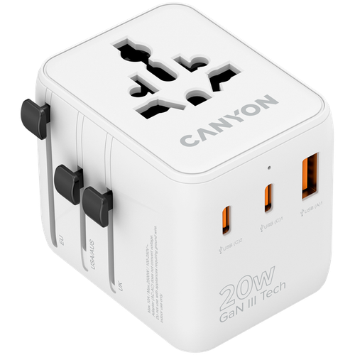 CANYON Putni Adapter OnTour 20 EU/UK/US/AUS 20W Beli