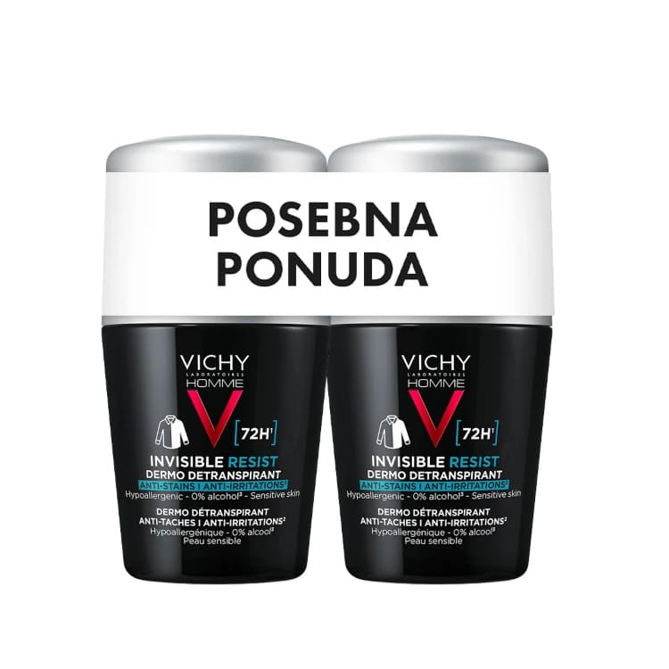 Vichy Homme Deo Invisible Resist 72h muški roll on duopak