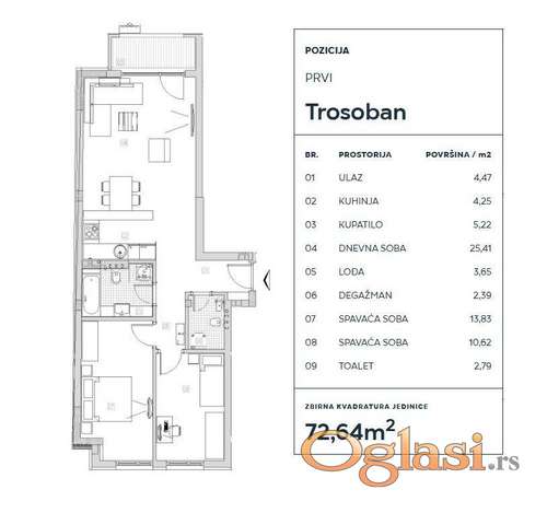 Odlican trosoban stan na Podbari! Parking u ceni!