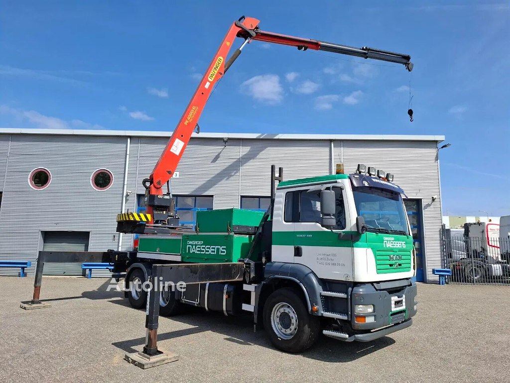 MAN TGA 33.410 / 6X4 / PALFINGER PK4000 1EL ROOFER CRANE / 25M / REM kamion s ravnom platformom
