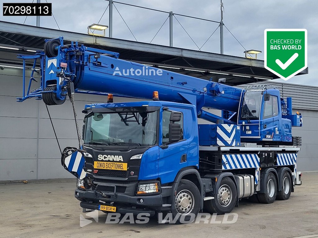 Scania P450 P 8X4 Palfinger/SANY SPC500E Telescopic Crane Retarder Navi kamion s ravnom platformom