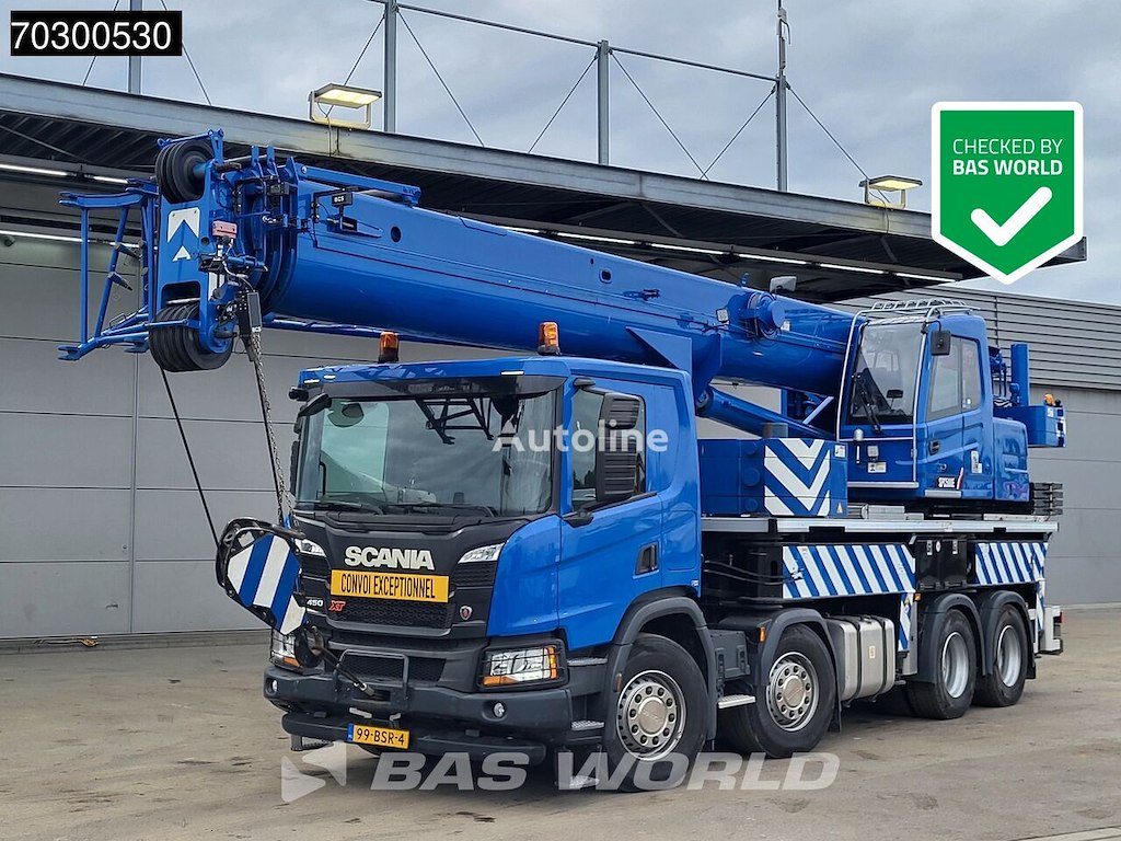 Scania P450 P 8X4 Palfinger/SANY SPC500E Telescopic Crane Retarder Navi kamion s ravnom platformom