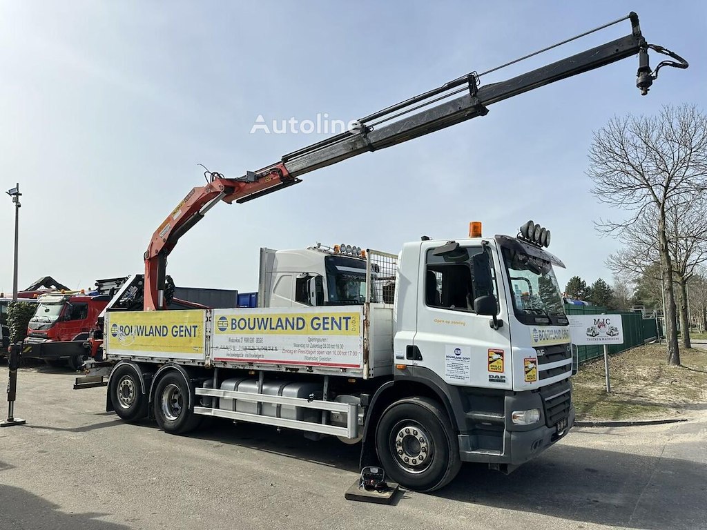 DAF CF 85.460 6x2 LIFT+STEERING AXLE + CRANE PALFINGER PK 18500 (3x kamion s ravnom platformom