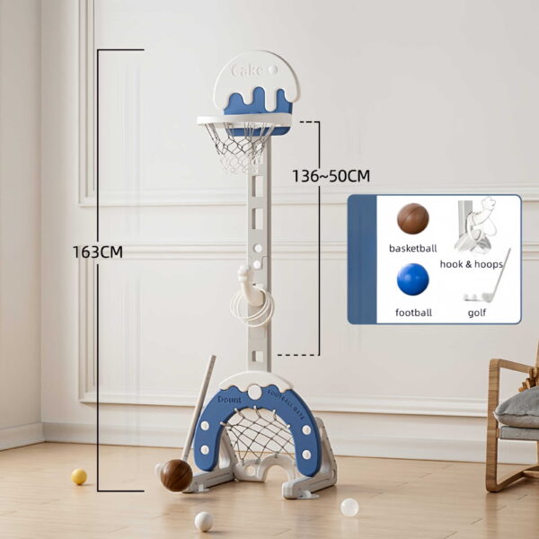 Dečiji Multifunkcionalni Set za Igru 4 u 1 PLAVI KOLAČIĆ – Košarka, fudbal, golf i bacanje obruča PS-157