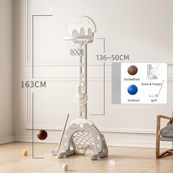 Dečiji Multifunkcionalni Set za Igru 4 u 1 SIVI KOLAČIĆ – Košarka, fudbal, golf i bacanje obruča PS-158