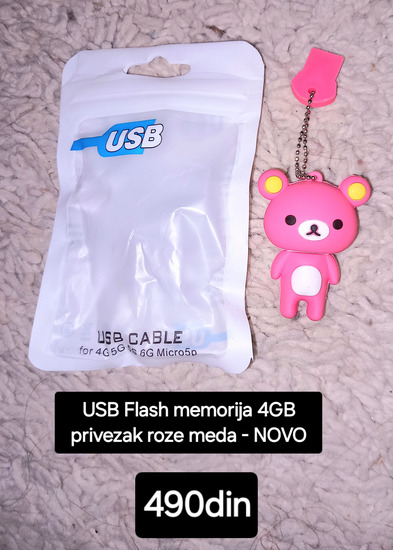 USB Flash memorija 4GB privezak roze meda NOVO