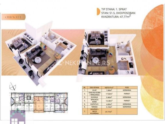 Jednoiposoban stan u izgradnji 47.77 m², Obrenovac - 78.821€